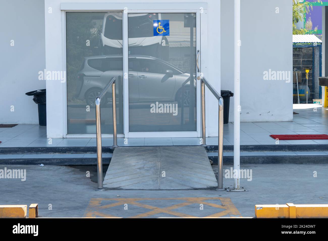 Building entrance trail with ramp for elder old or cannot self help ...