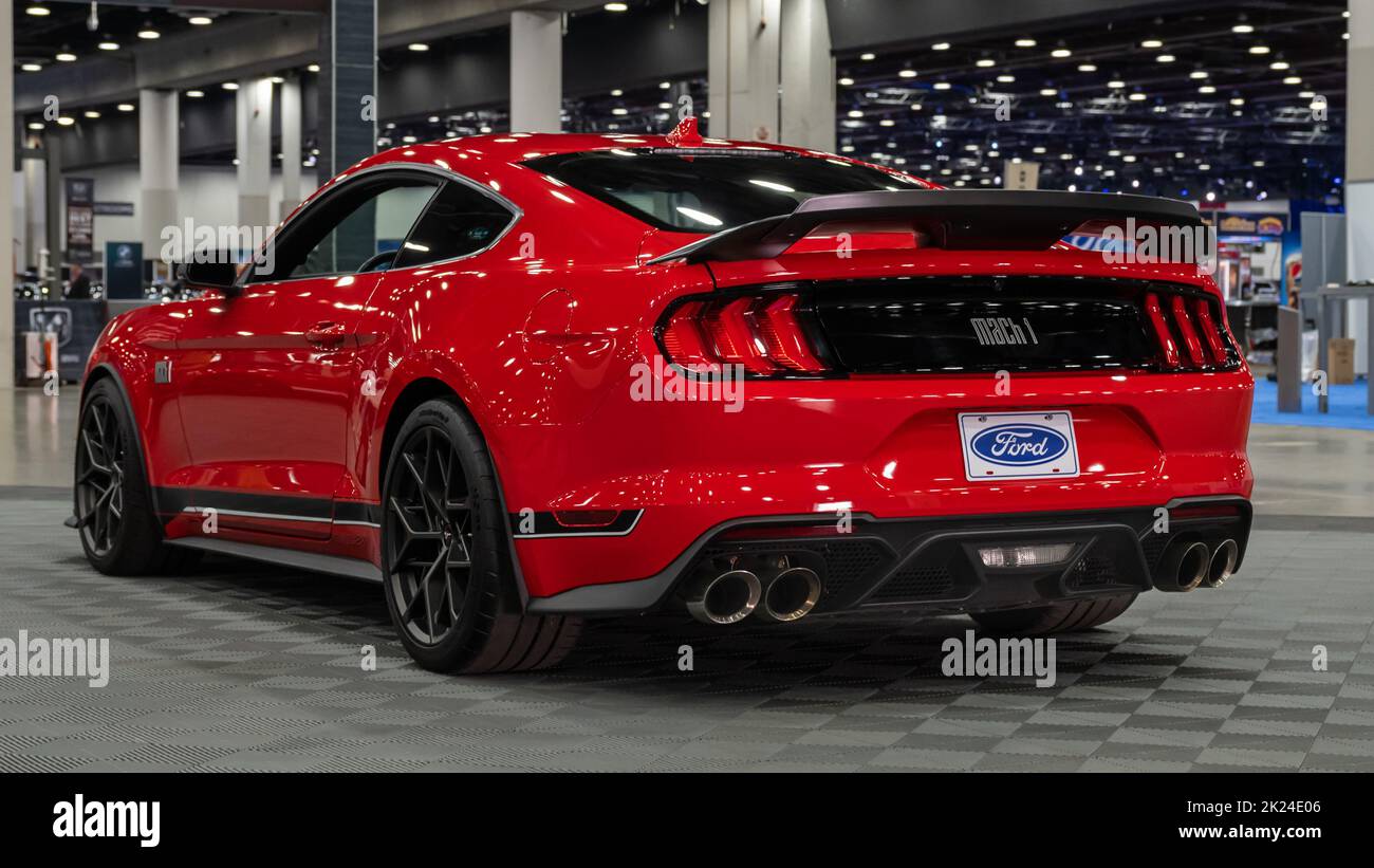 DETROIT, MI/USA - SEPTEMBER 14, 2022: A 2022 Ford Mustang Mach 1 car at ...
