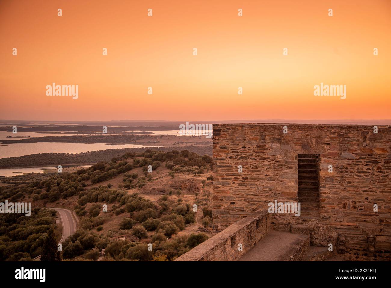 the Castelo at the Village of Monsaraz with the view of the Lago do ...