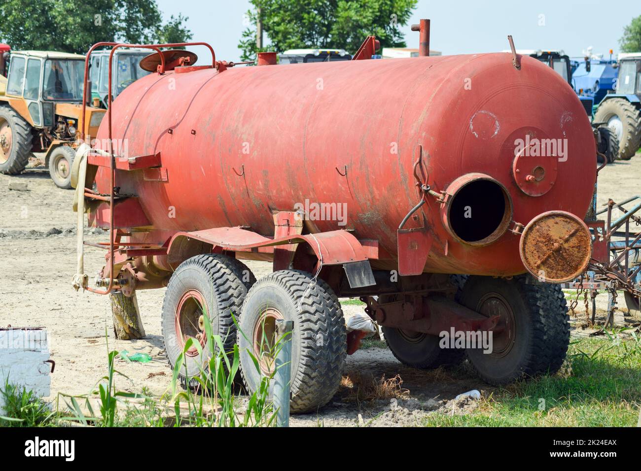Sprinkler liquid fertilizer. Tank for herbicides and fertilizers Stock ...