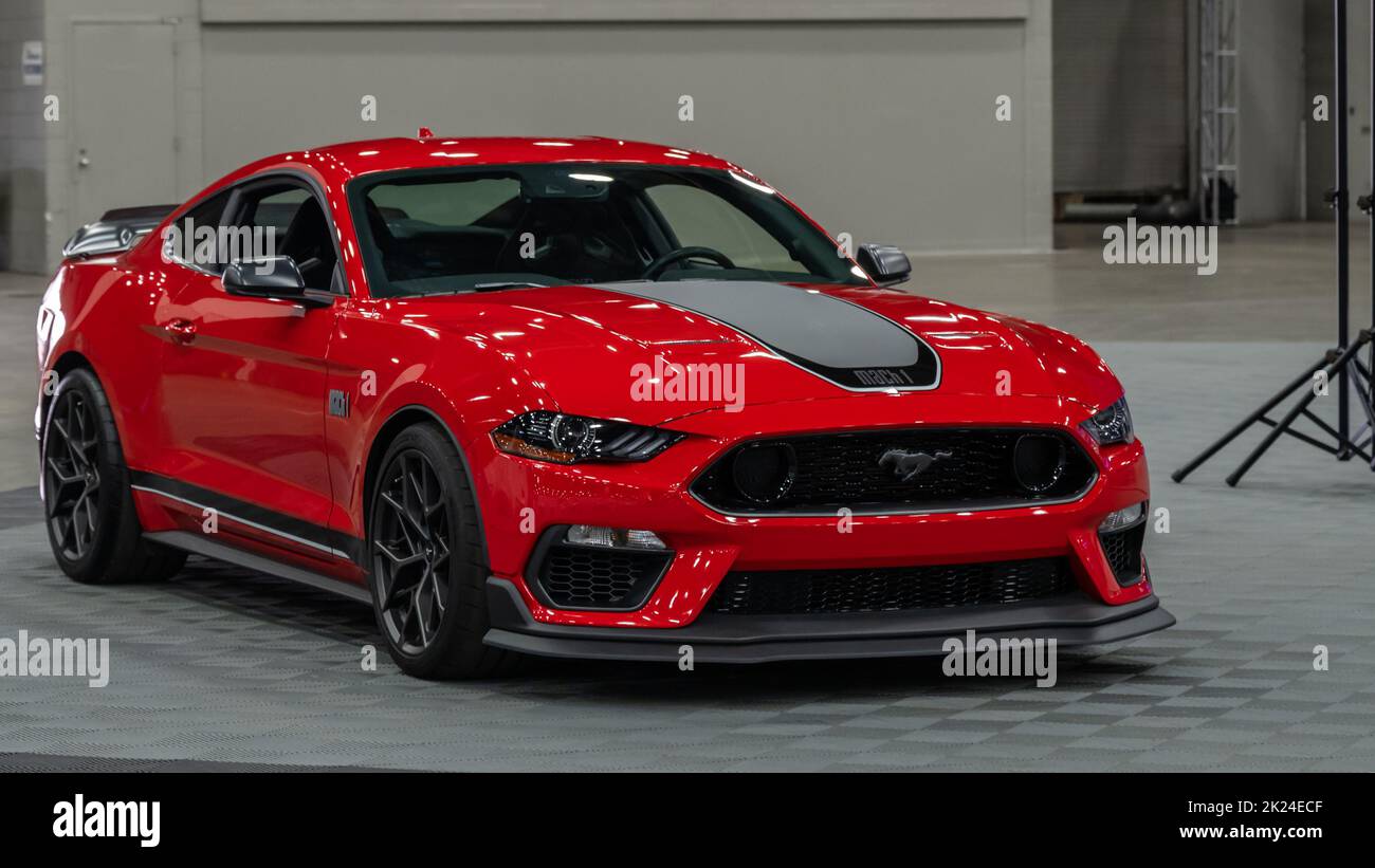 DETROIT, MI/USA - SEPTEMBER 14, 2022: A 2022 Ford Mustang Mach 1 car at ...