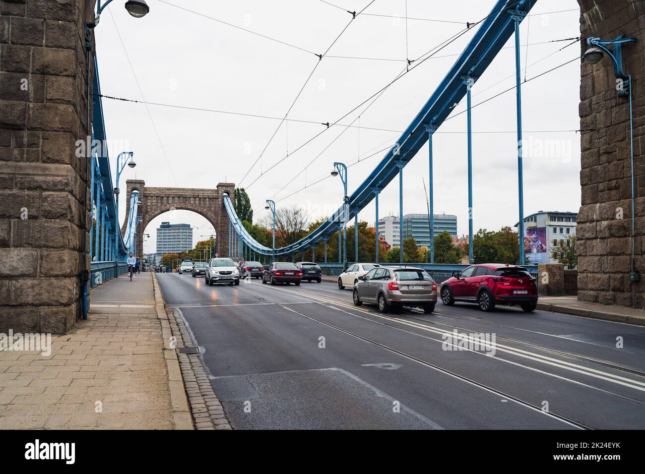 WROCLAW, POLAND - OCTOBER 14, 2021: Grunwald Bridge (1910) - the oldest ...