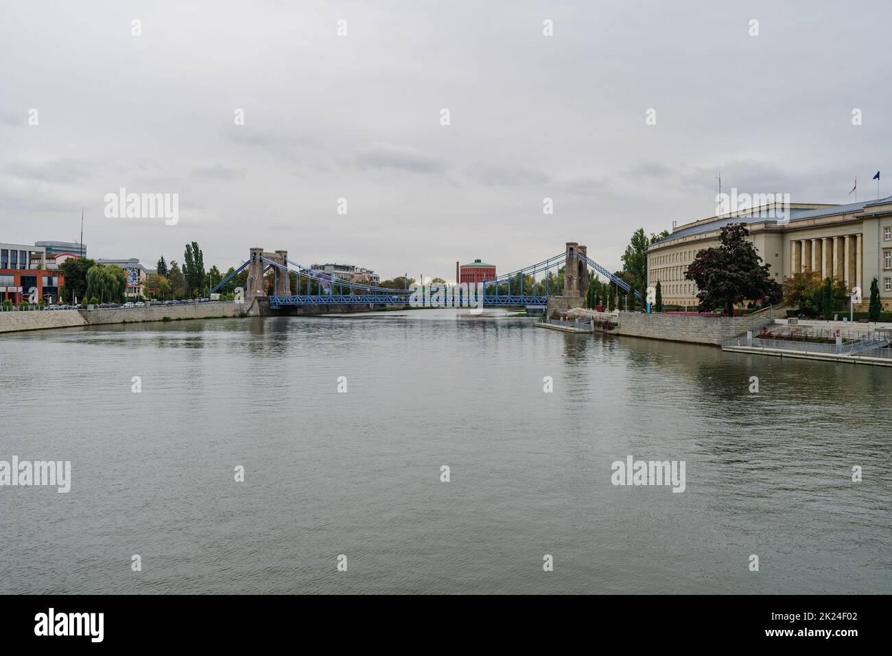 WROCLAW, POLAND - OCTOBER 14, 2021: Oder river embankment. In the ...