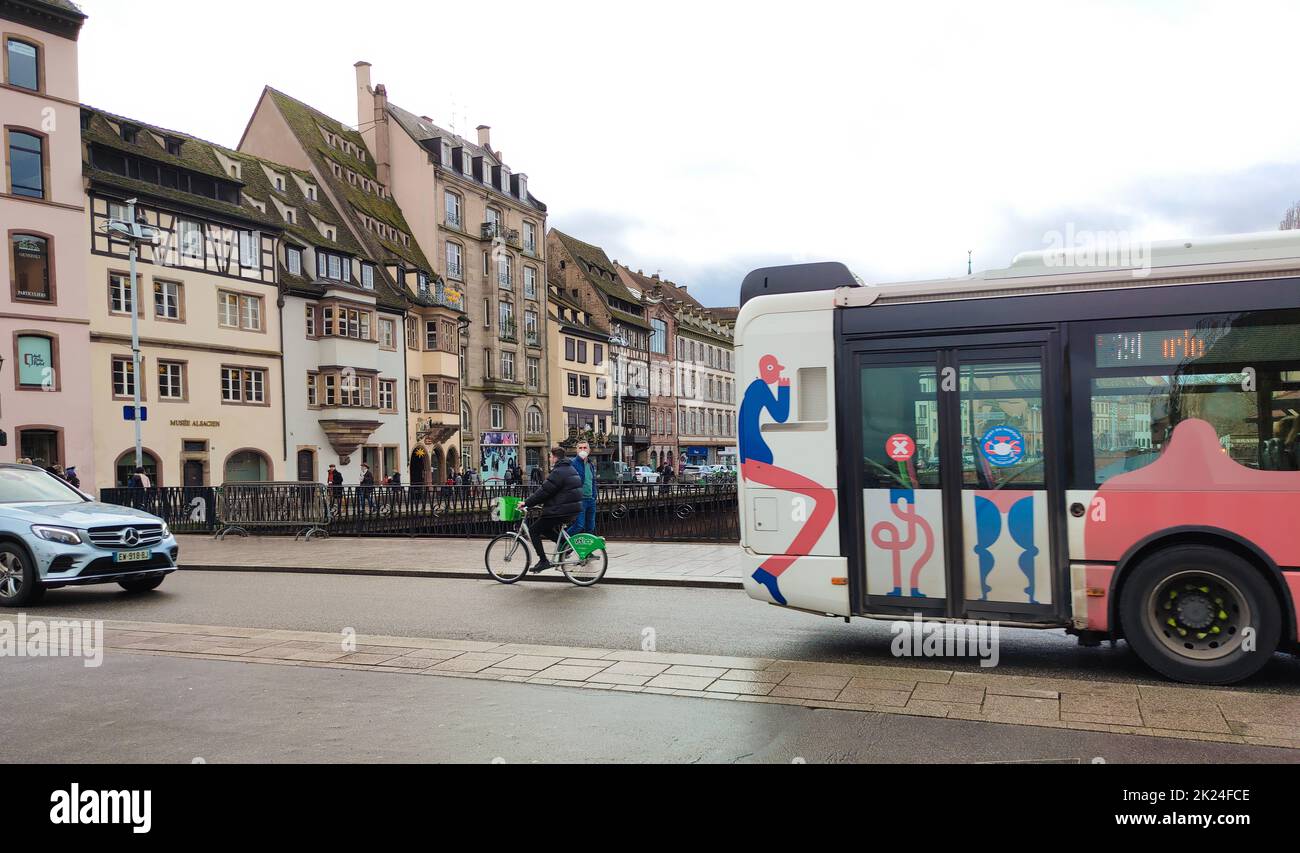 Strasbourg, Alsace, France - December 30, 2021: People going near ...
