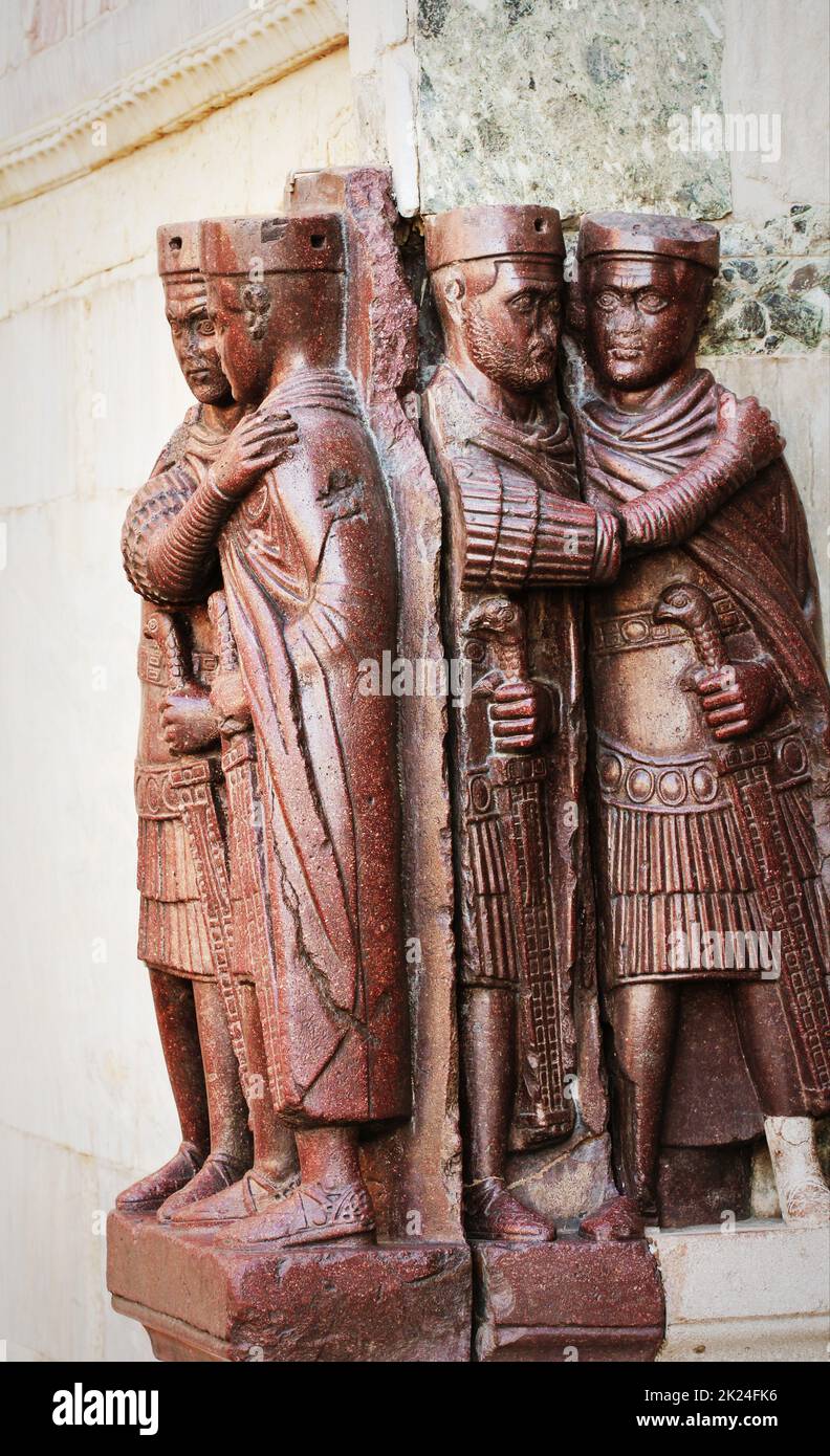 Statues of Diokletian and three other emperors in Venice on San Marco ...