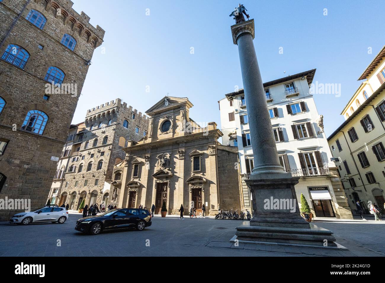 Florence Italy. January 2022. view of the Justice column in the center ...