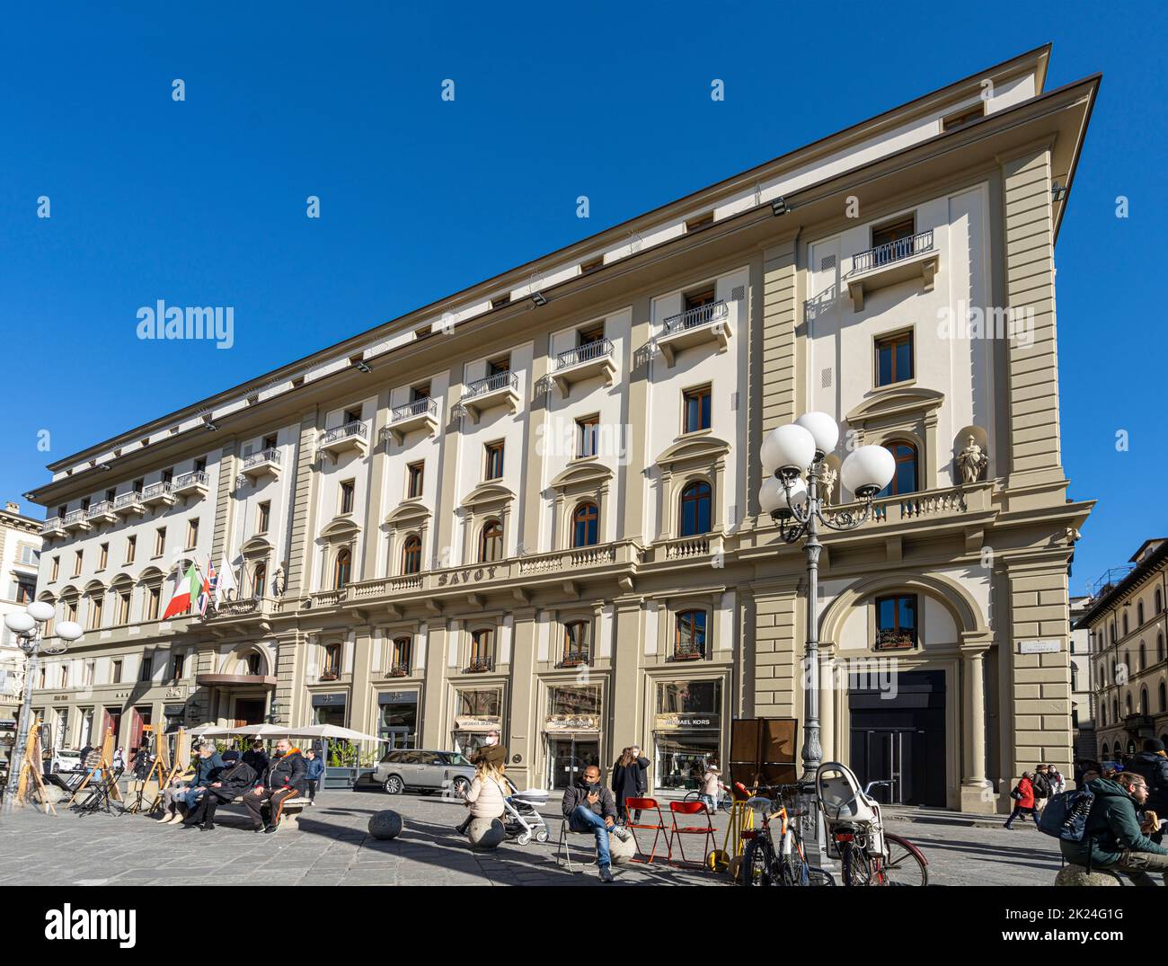 Florence Italy. January 2022. the external view of the old Savoy Hotel ...