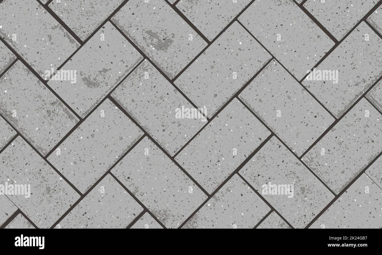 Seamless pattern of pavement with herringbone textured bricks. Vector pathway texture top view ...