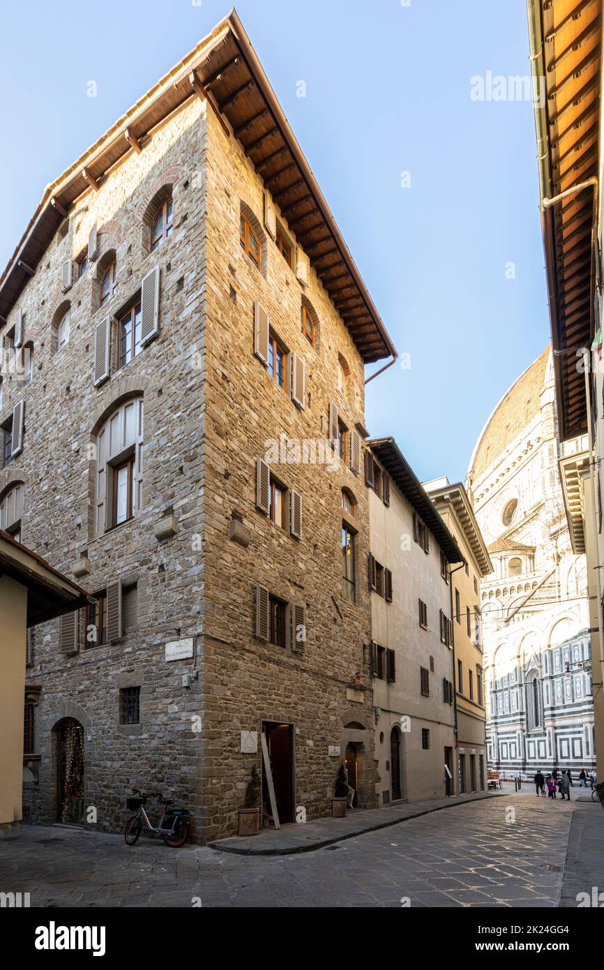 Florence, Italy. January 2022. Typical ancient house in the historic ...