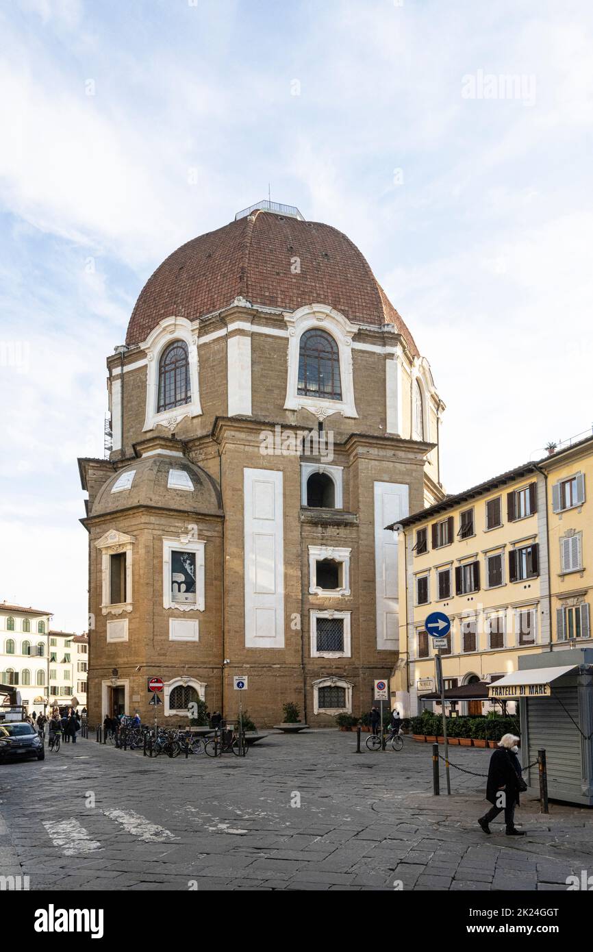 Florence, Italy. January 2022. Chapel with dome that houses the tombs ...