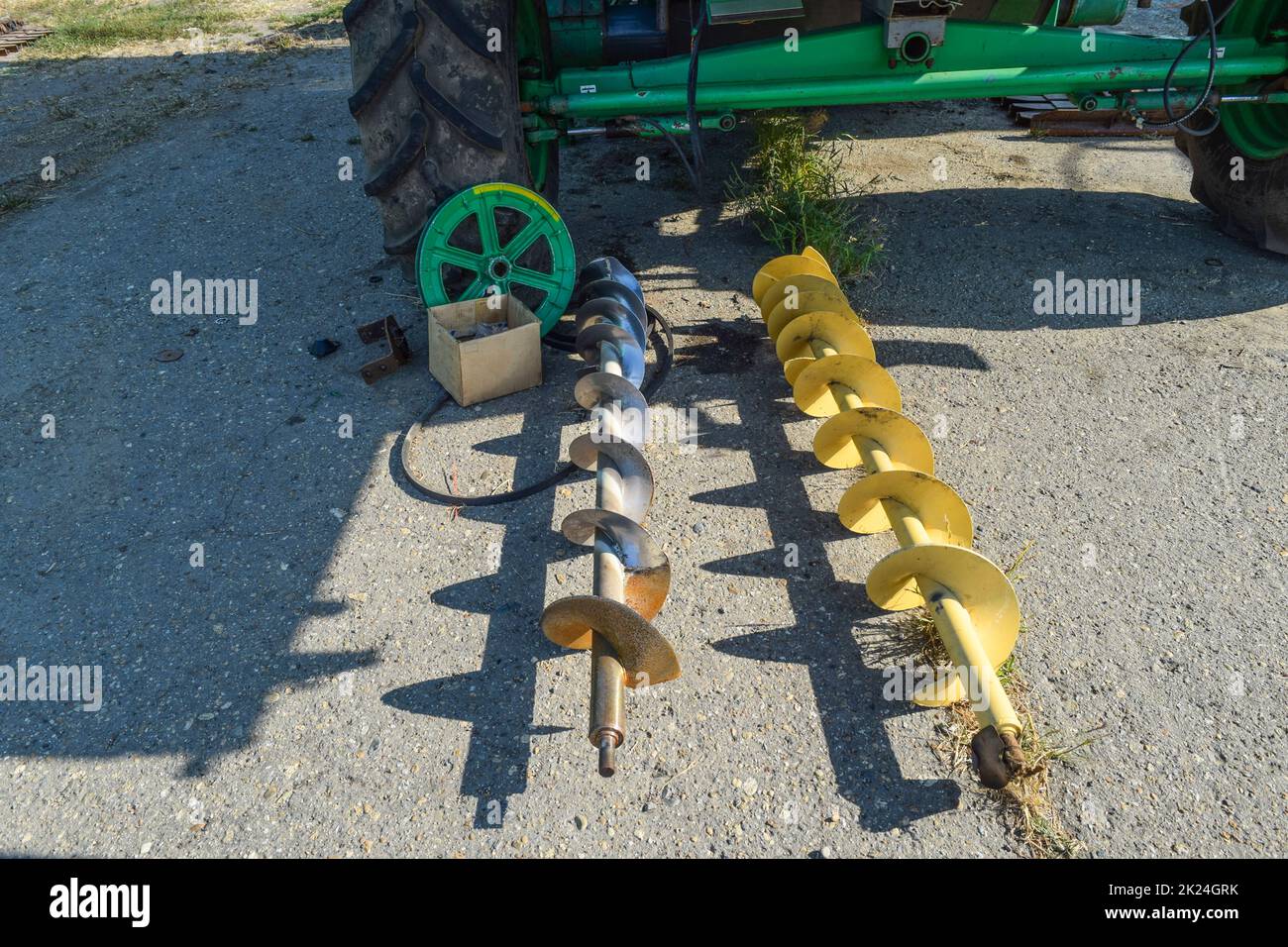 Augers on the floor. Details of the combine. Unloading auger Stock ...