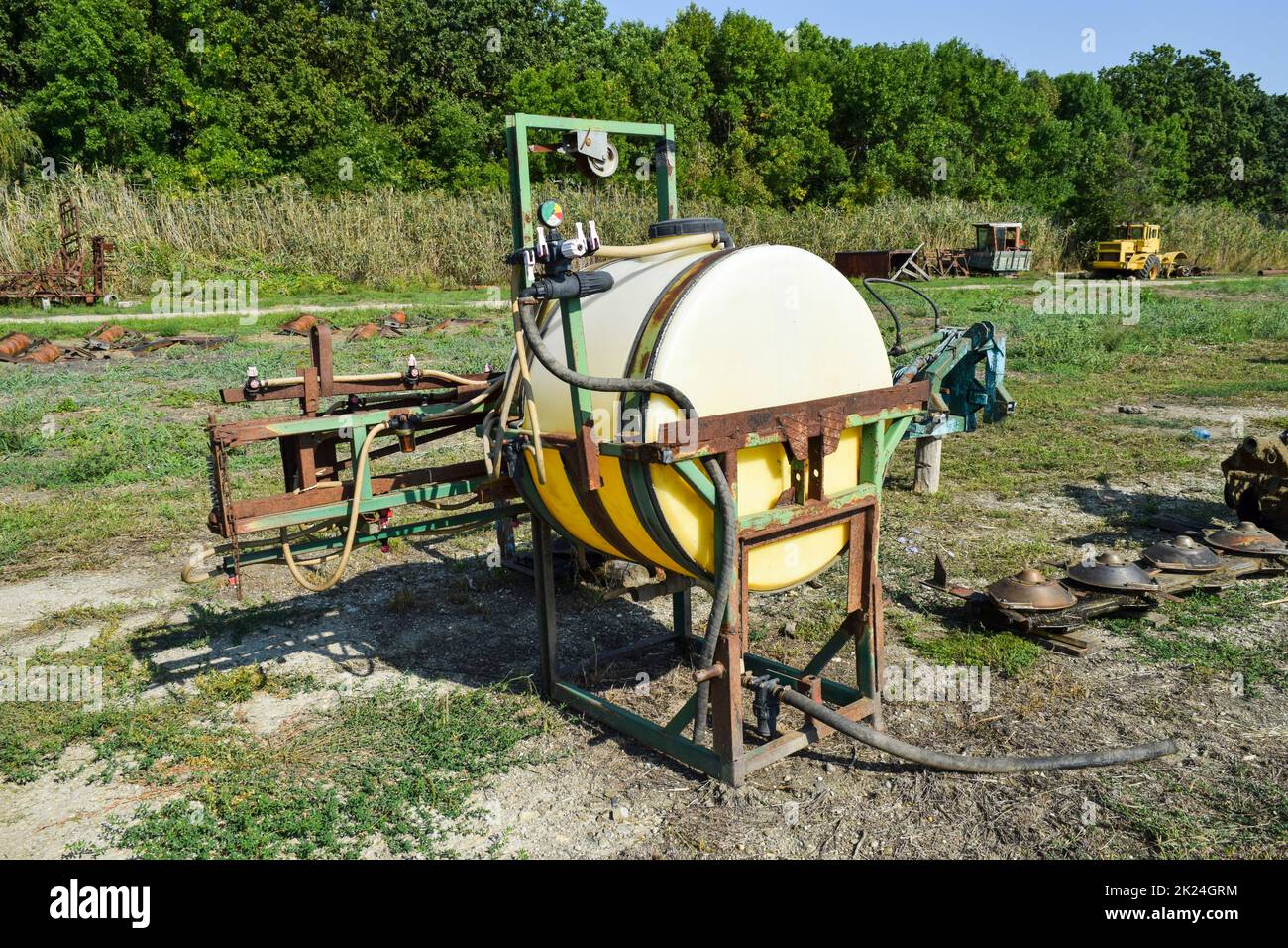 Sprinkler liquid fertilizer. Tank for herbicides and fertilizers Stock ...