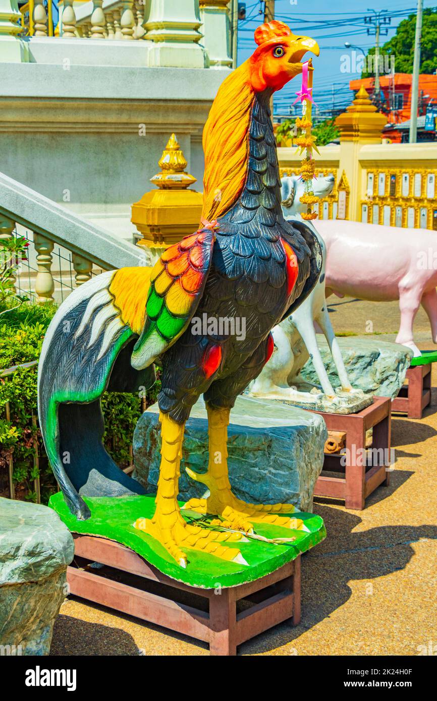 Beautiful chicken statue in amazing colorful Wat Don Mueang Phra ...