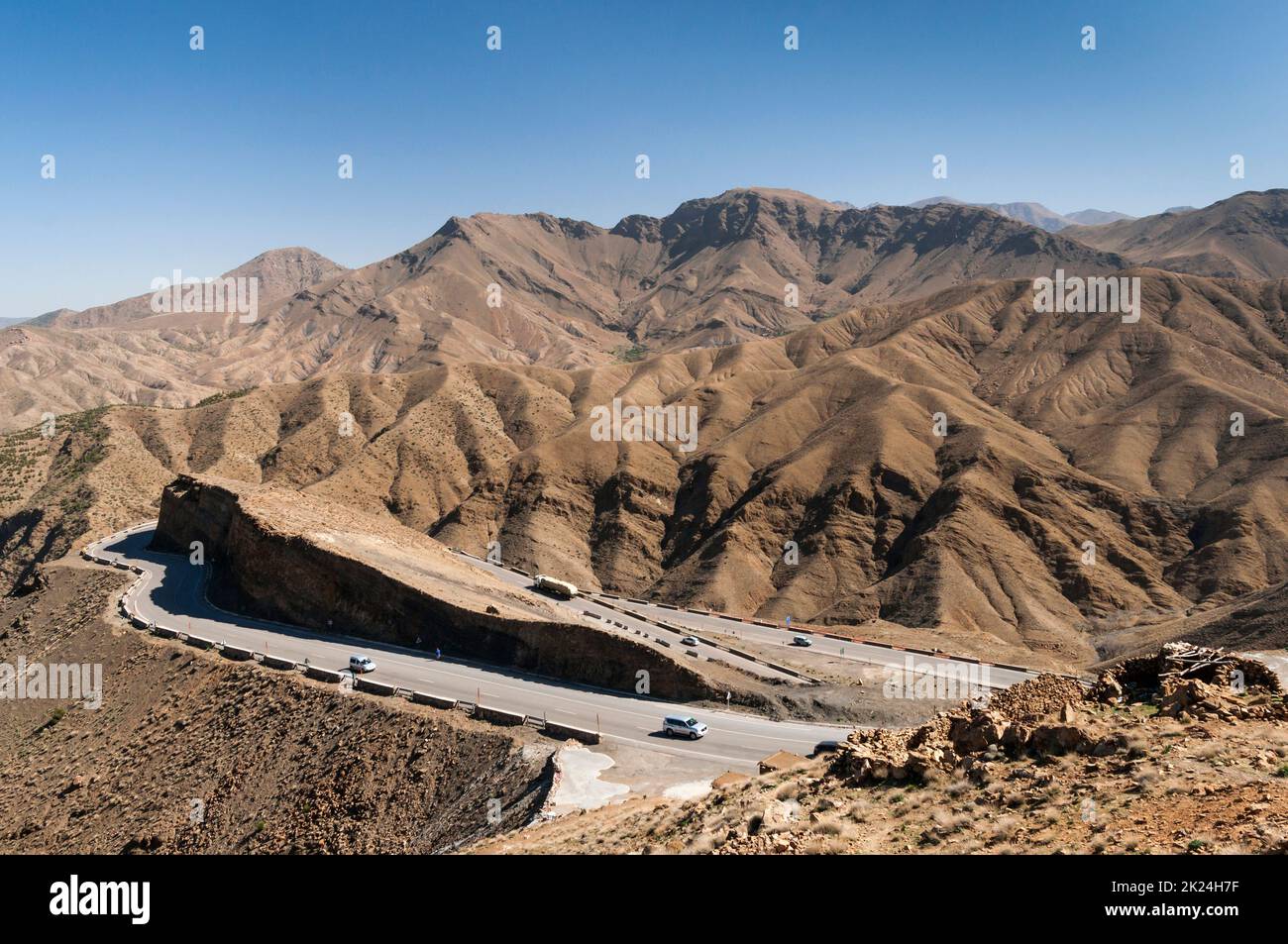 Pass road, Tizi`n`Tichka in the Atlas Mountains in the south of Morocco ...