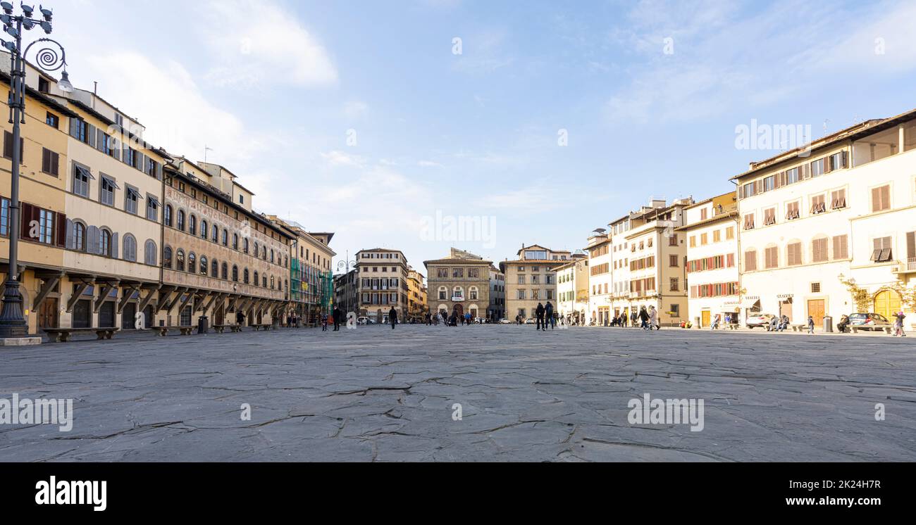 Florence, Italy. January 2022. panoramic view of Santa Croce square in ...