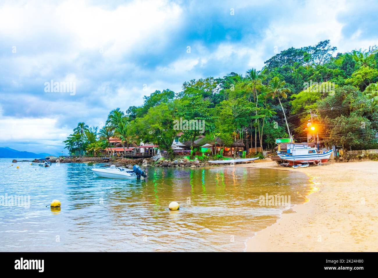 The big tropical island Ilha Grande Abraao beach in Angra dos Reis Rio ...
