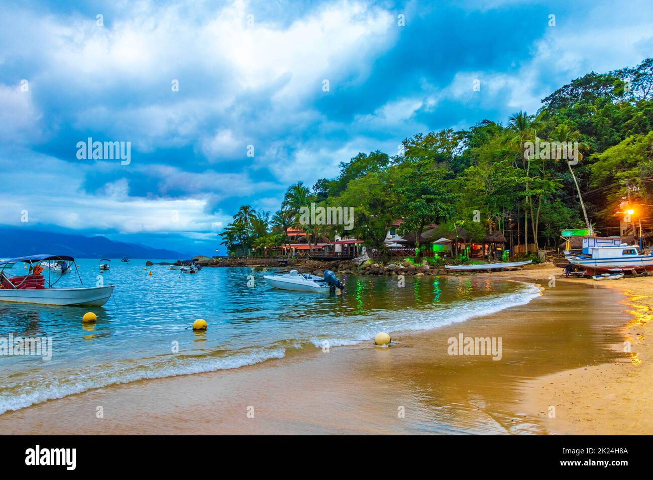 The big tropical island Ilha Grande Abraao beach in Angra dos Reis Rio ...