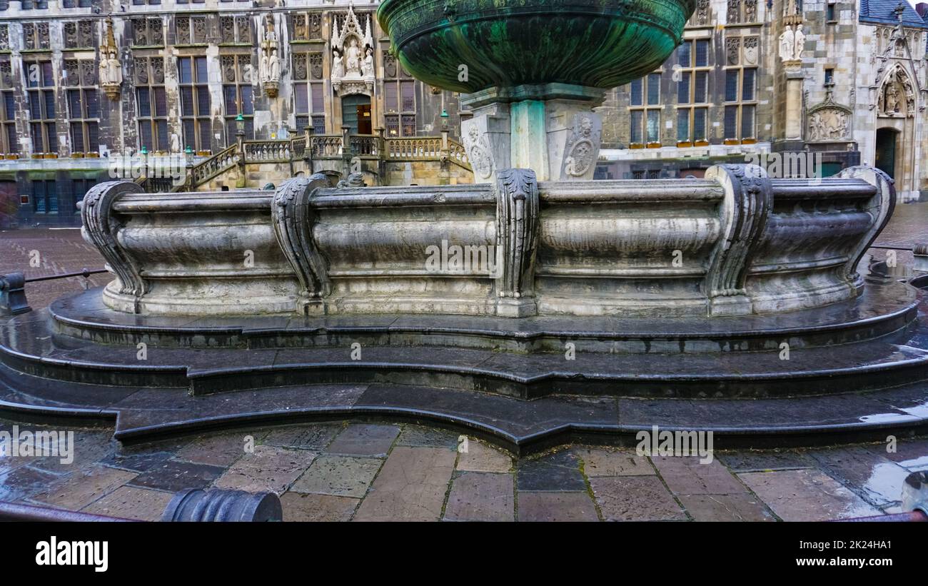 Ancient stone walls and details of Aachen Town Hall, Aachen, Germany ...