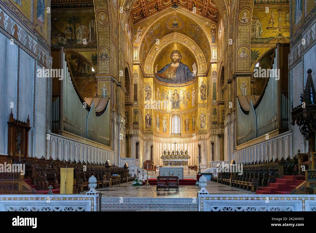 Monreale, Sicily, Italy - August 26, 2017: Main altar church organ of ...