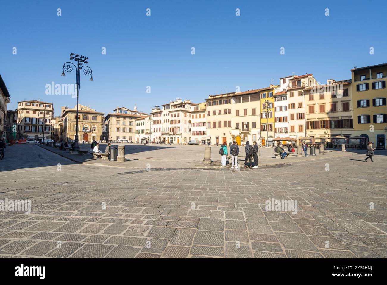 Florence, Italy. January 2022. Santa Croce square in the historic ...