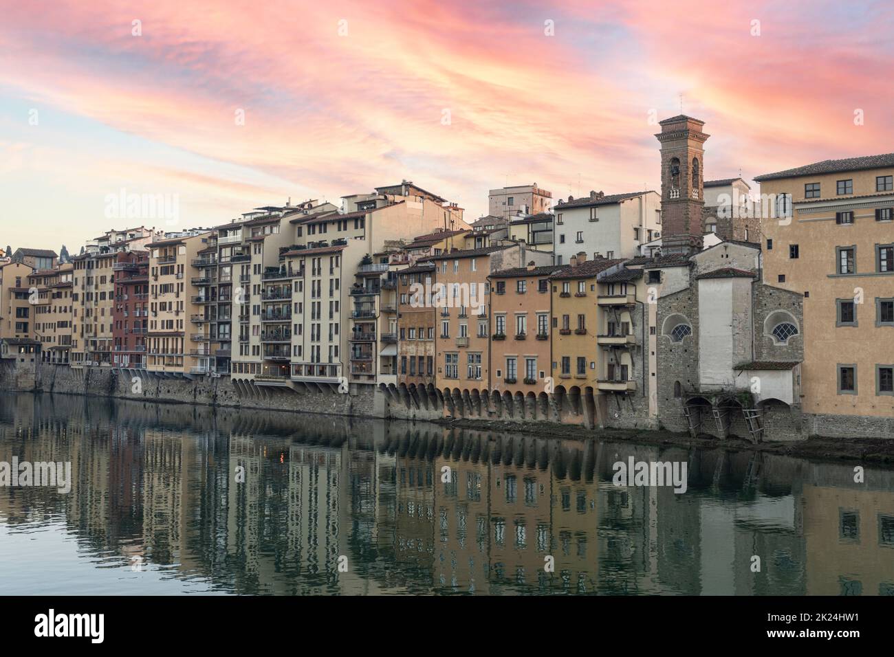 Florence, Italy. January 2022. view of the Lungarno riverside in the ...