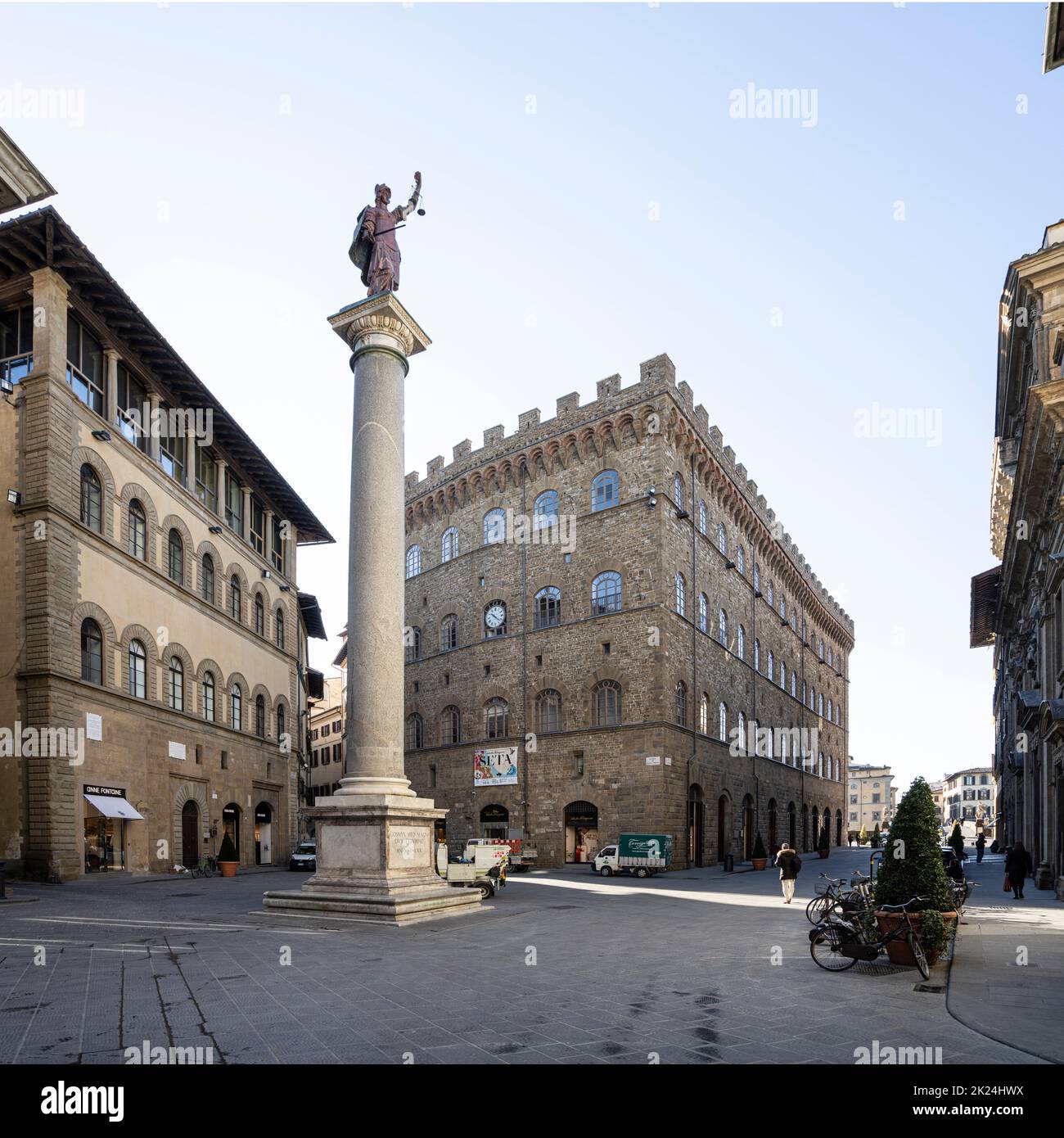 Florence, Italy. January 2022. panoramic view of Holy Trinity square in ...