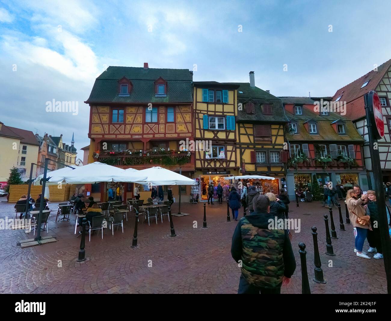 Colmar, France - December 30, 2021: People going at street with ...