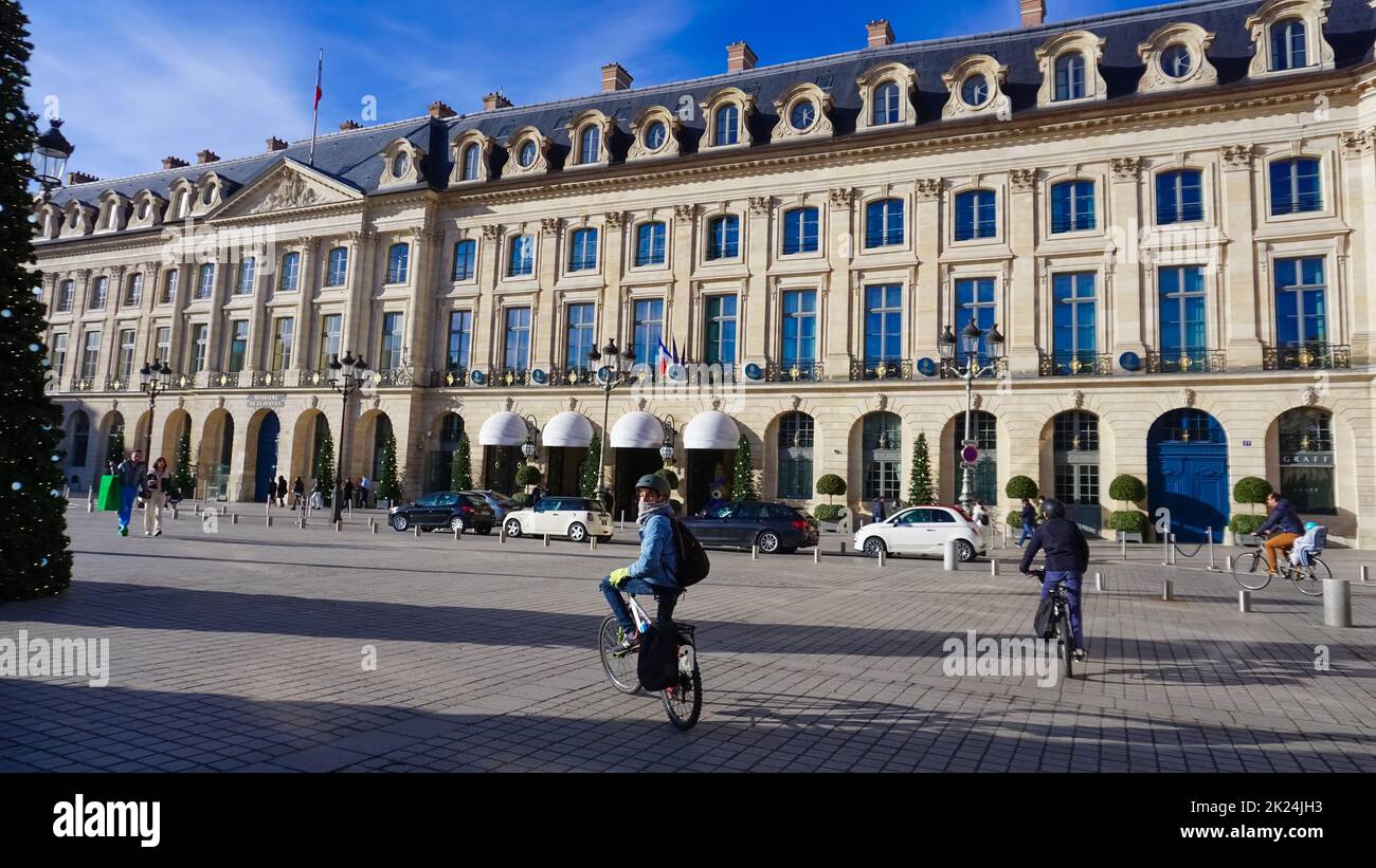 Paris, France - January 01, 2022: People going near Place Vendome, wich ...