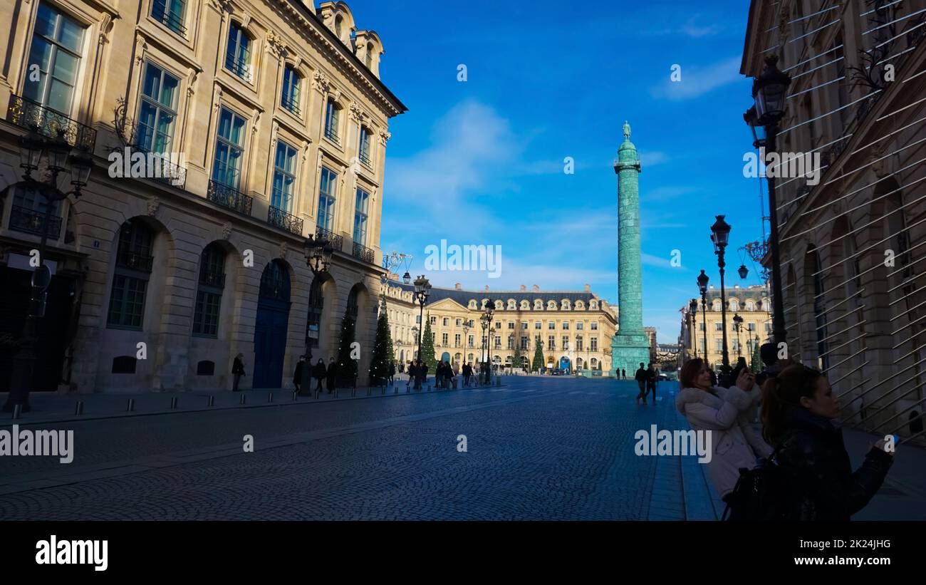 Paris, France - January 01, 2022: People going near Place Vendome, wich ...