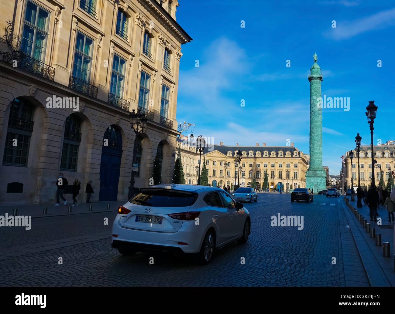 Paris, France - January 01, 2022: People going near Place Vendome, wich ...