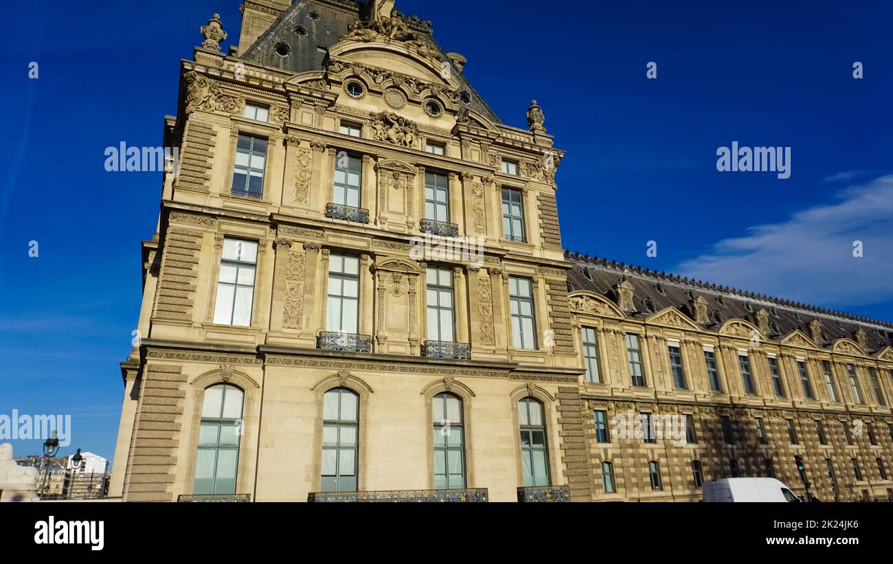 Architectural details of Louvre Museum in Paris, France. This central ...