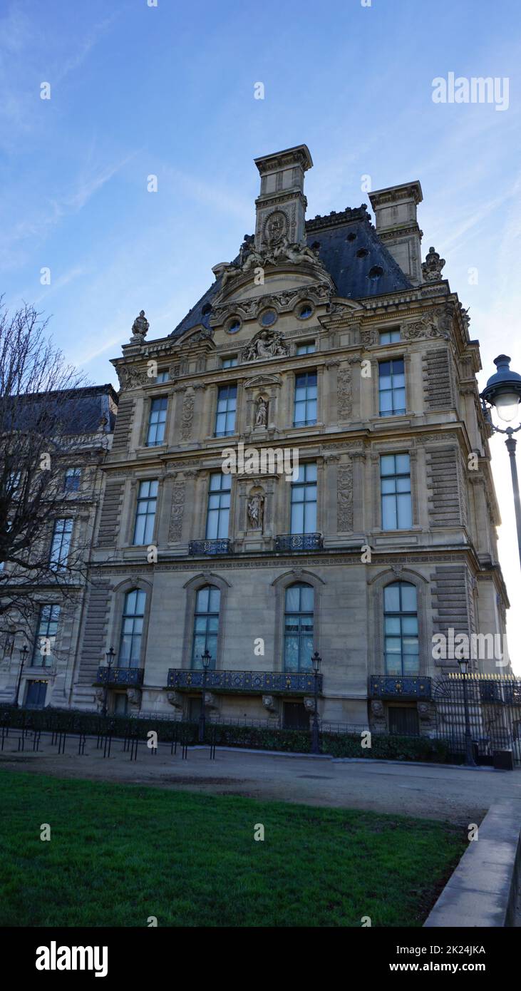 Architectural details of Louvre Museum in Paris, France. This central ...
