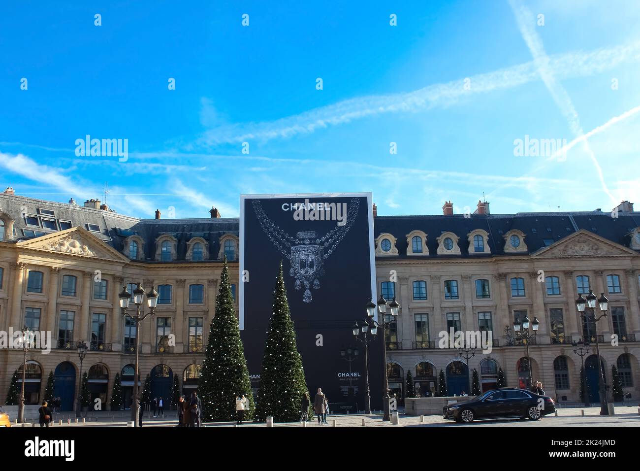 Paris, France - January 01, 2022: People going near Place Vendome, wich ...