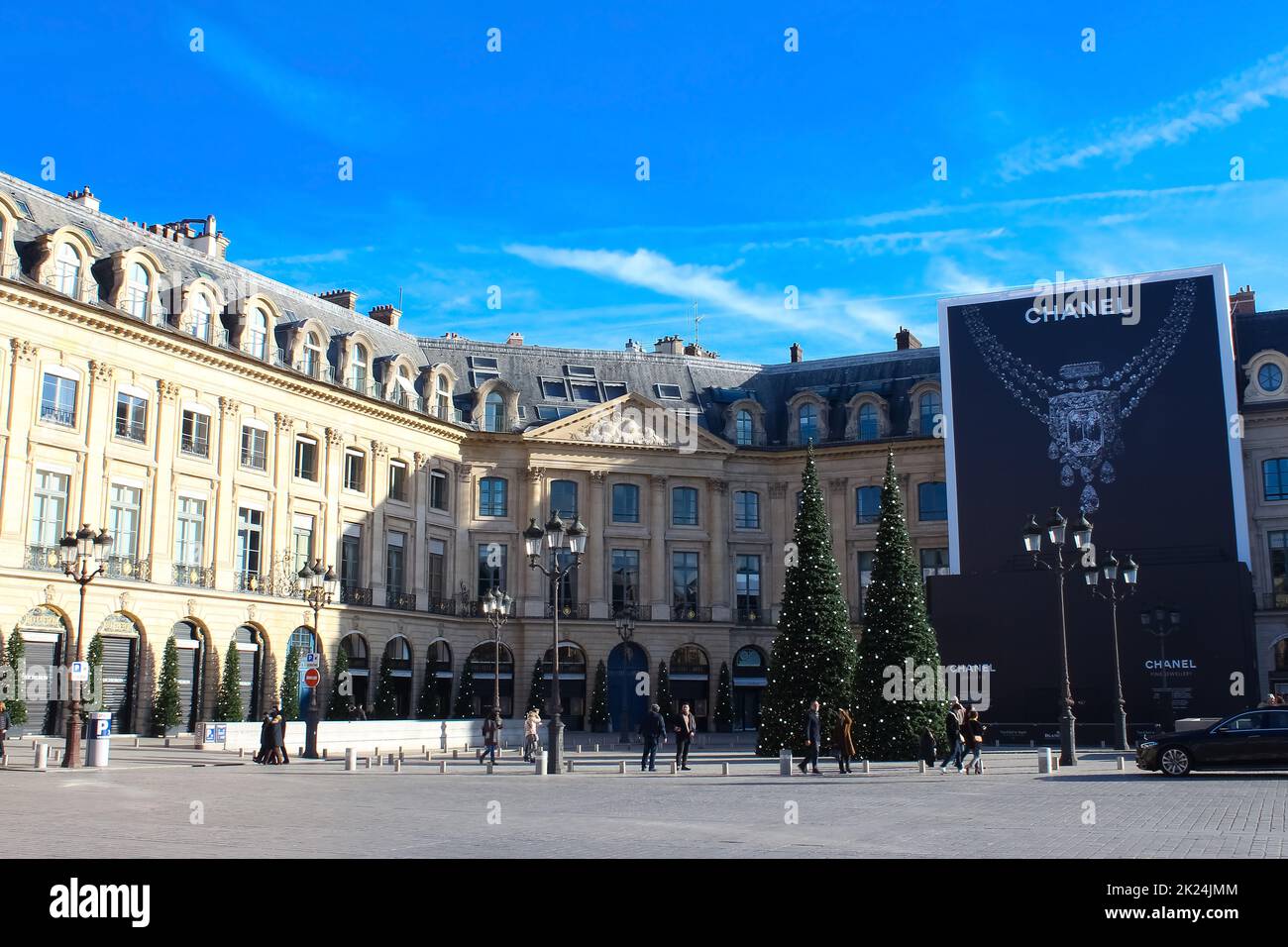 Paris, France - January 01, 2022: People going near Place Vendome, wich ...