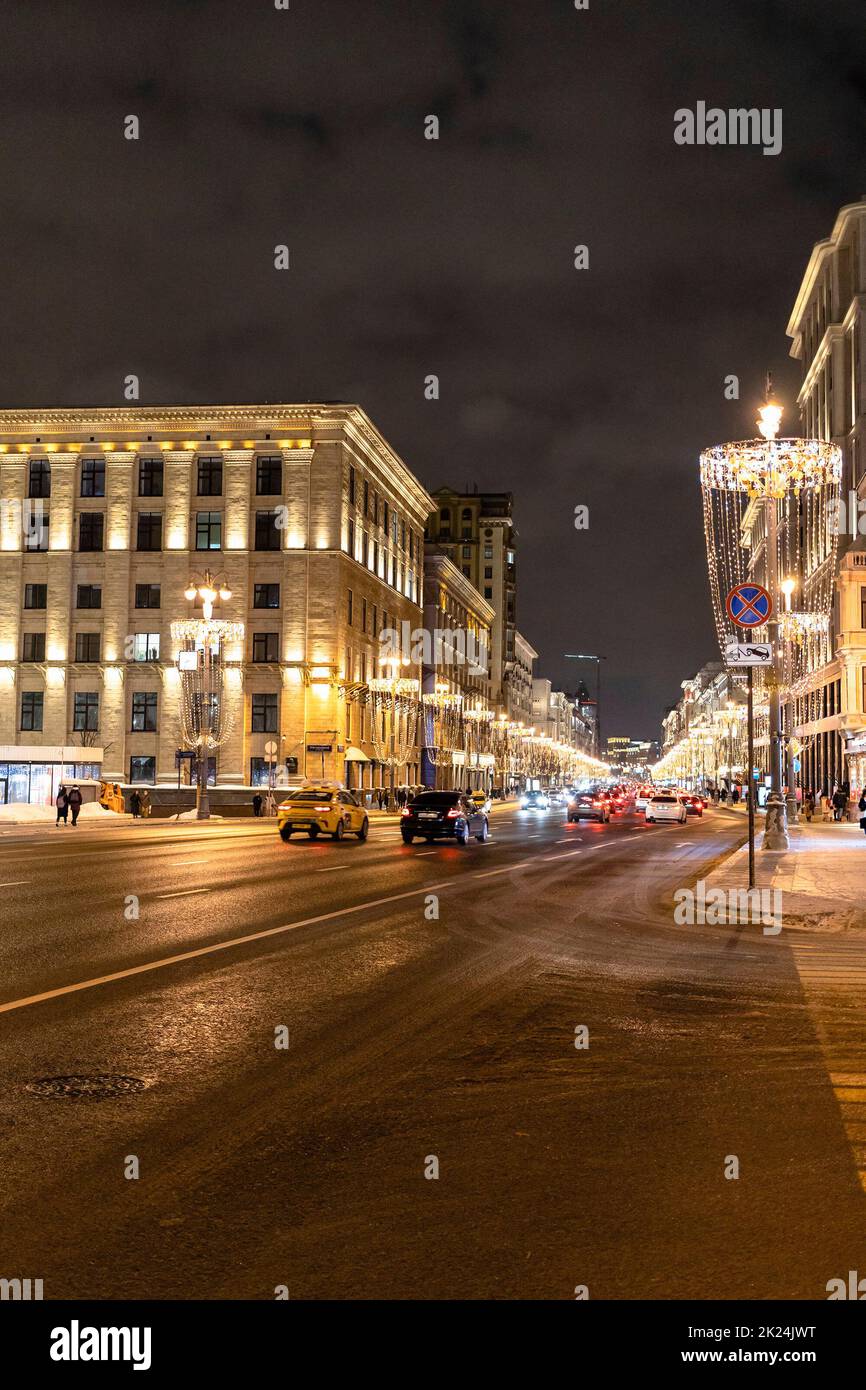 Moscow, Russia - February 2, 2022: view of Tverskaya Street from ...
