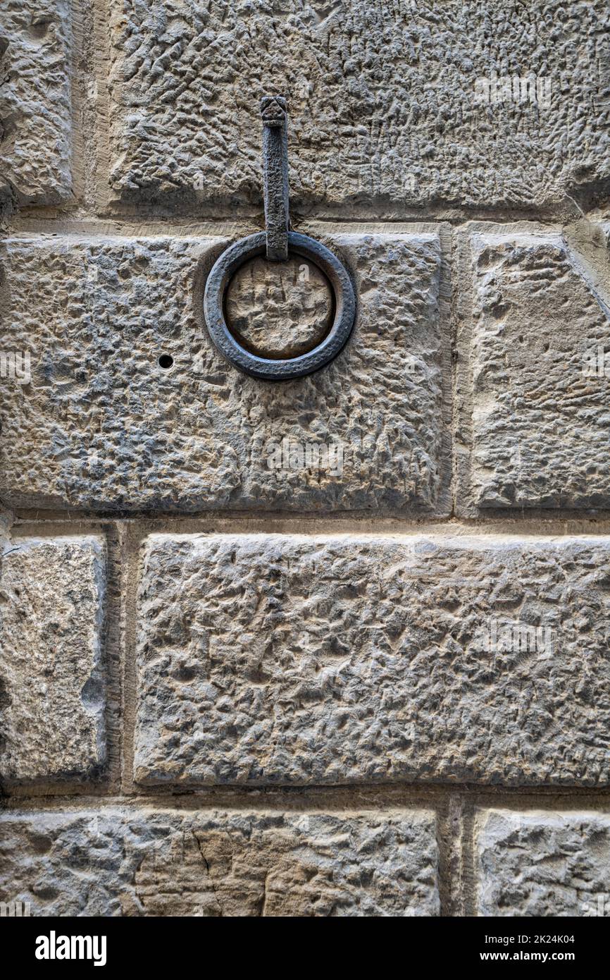 Florence, Italy. January 2022. the iron rings to tie the horses on the ...