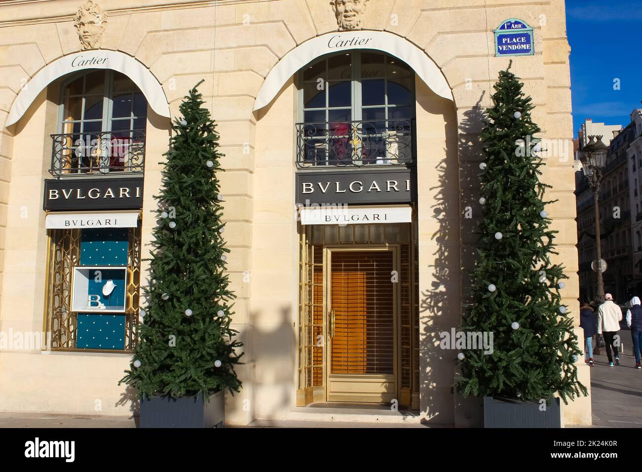 Paris, France - January 01, 2022: Bulgari store in place Vendome in ...