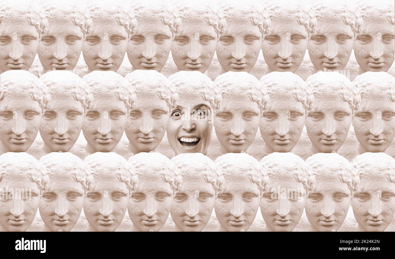 Difference and diversity concept. Happy unique among the faceless, not ...