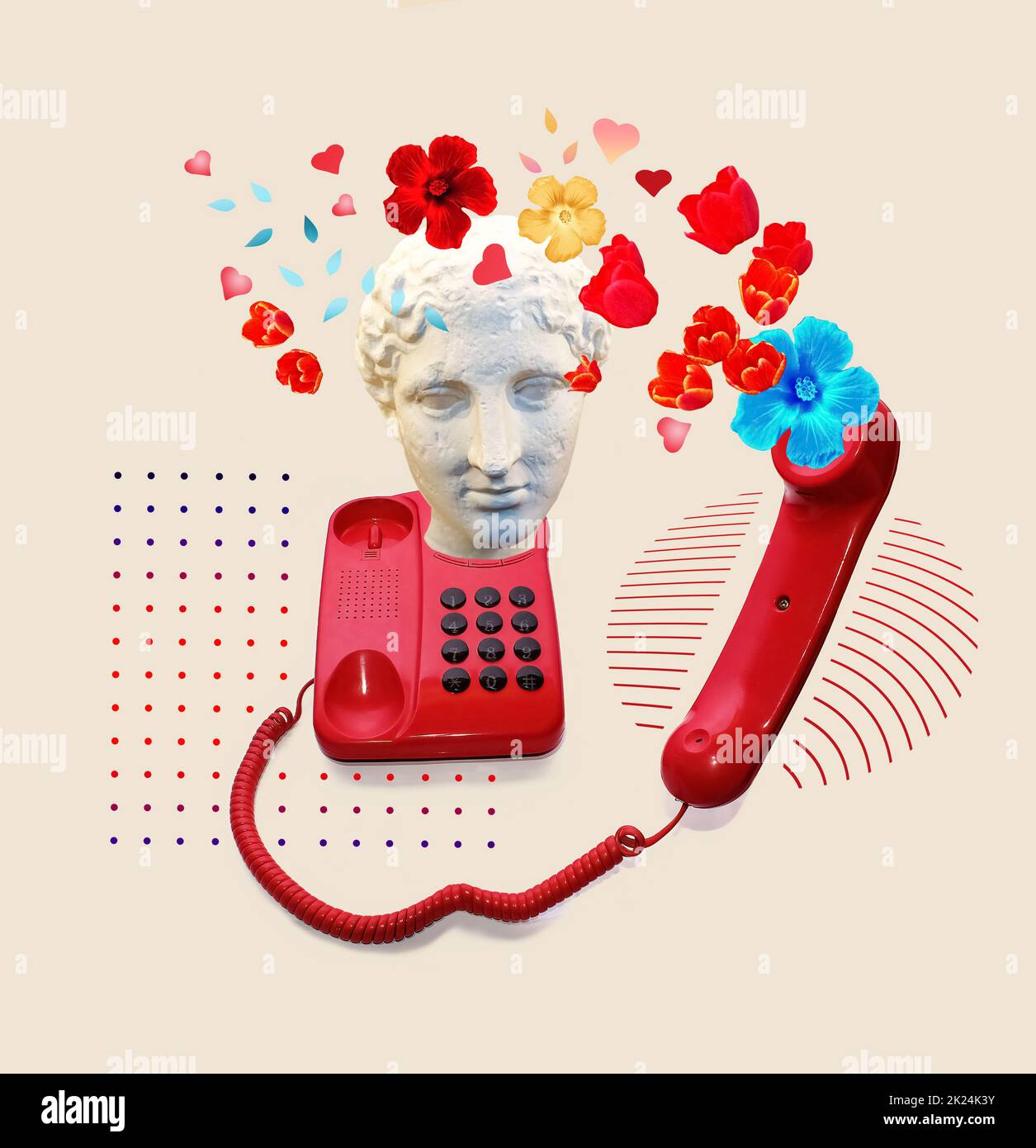 Art design about retro phone receiver with various fresh flowers on ...