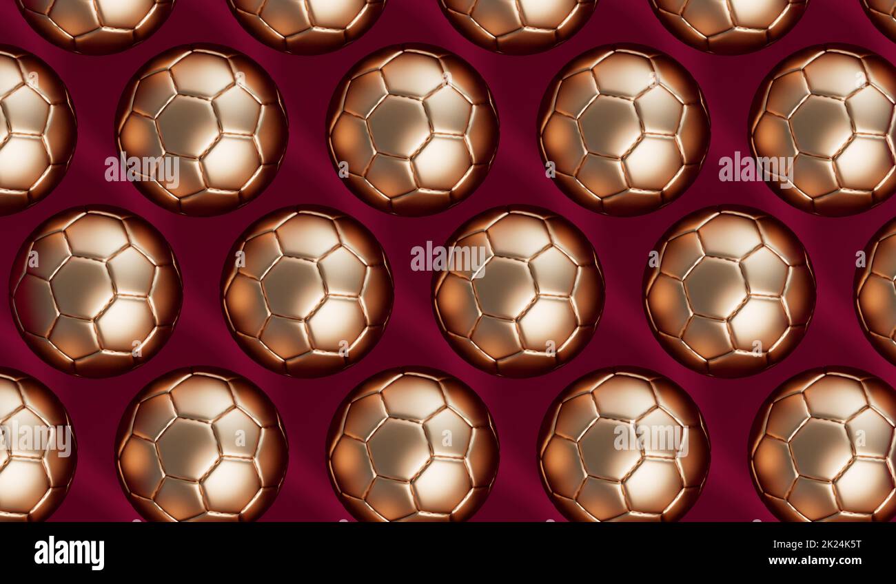 Golden football soccer ball on a burgundy background. 3D Rendering ...