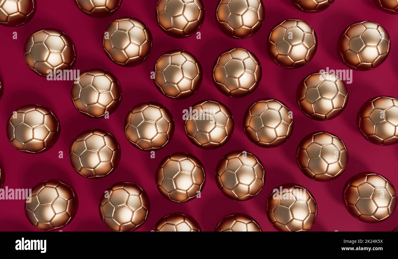 Golden football soccer ball on a burgundy background. 3D Rendering ...