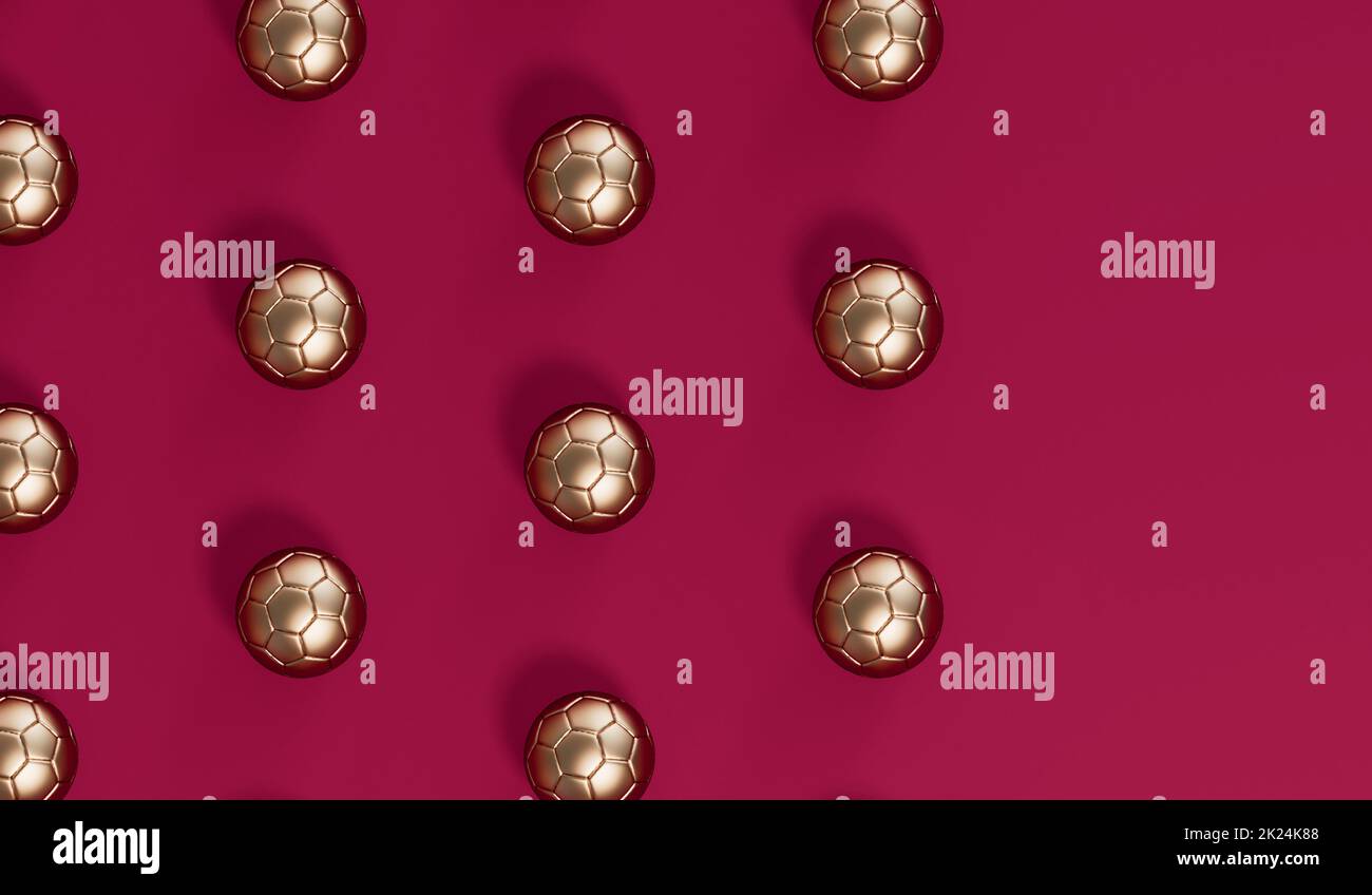 Golden football soccer ball on a burgundy background. 3D Rendering ...