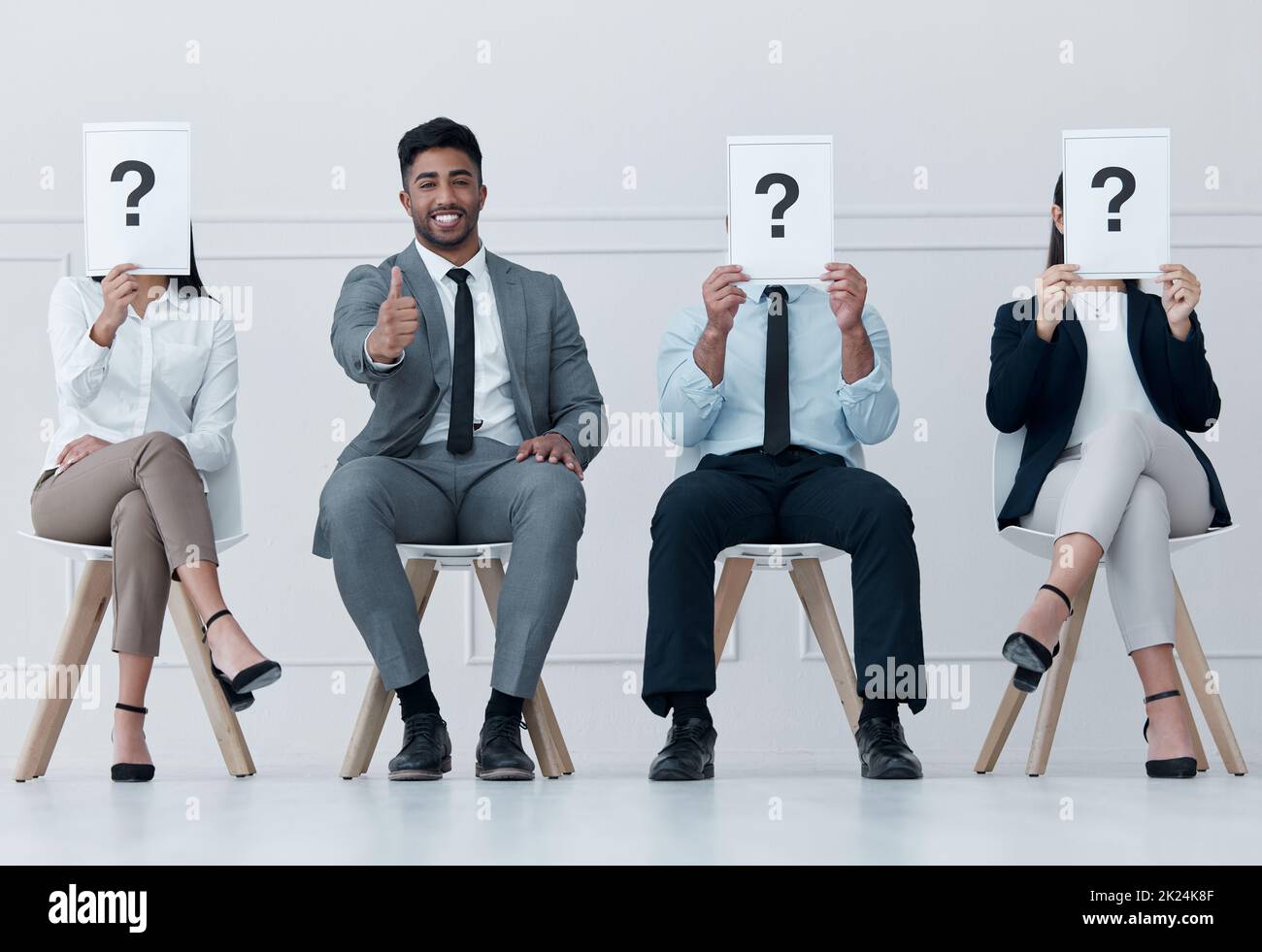 Recruitment row, question people and success of candidate with thumbs ...