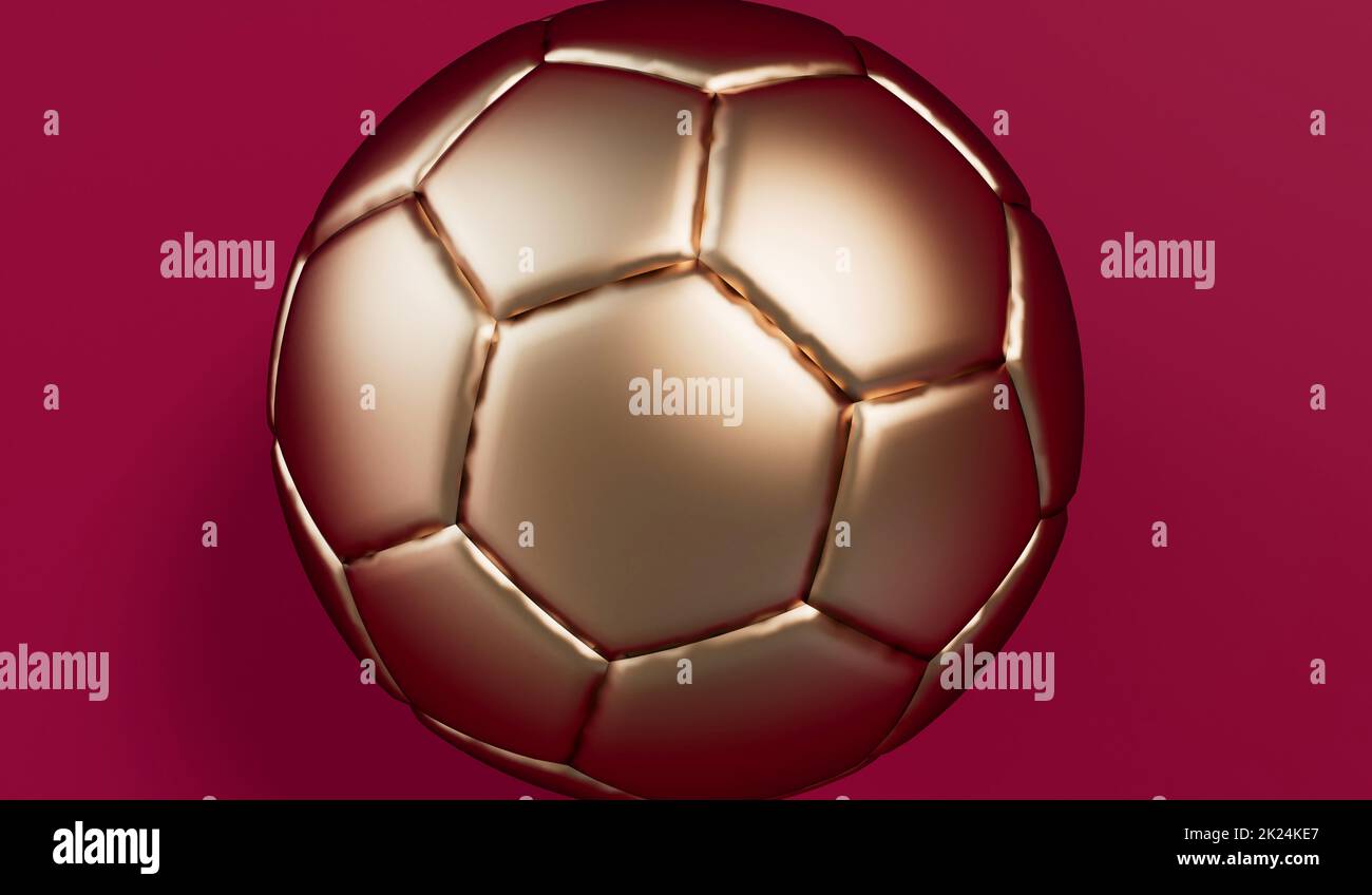 Golden football soccer ball on a burgundy background. 3D Rendering ...