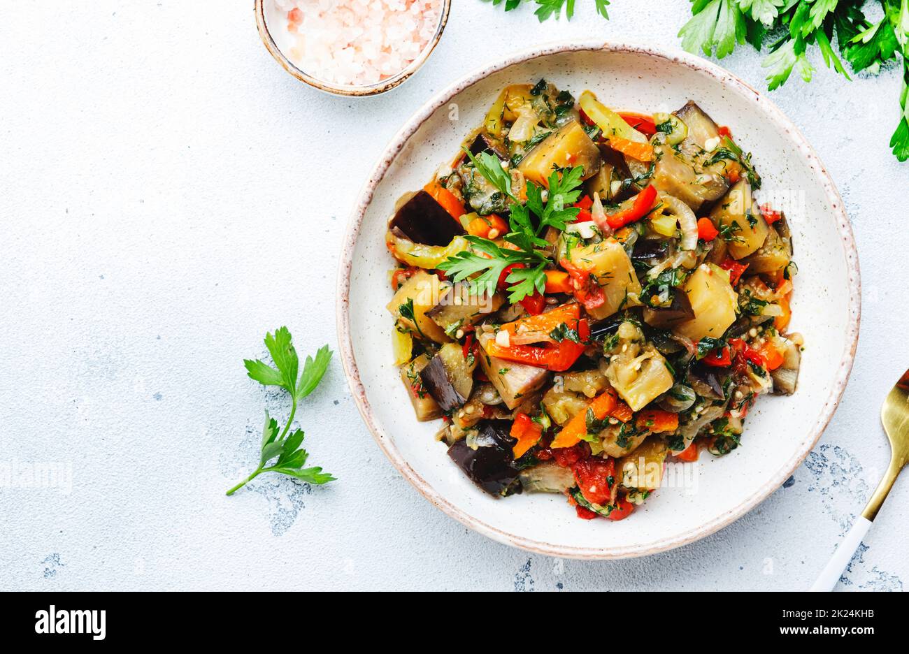 Vegetable stew, saute or caponata. Stewed eggplant with paprika ...