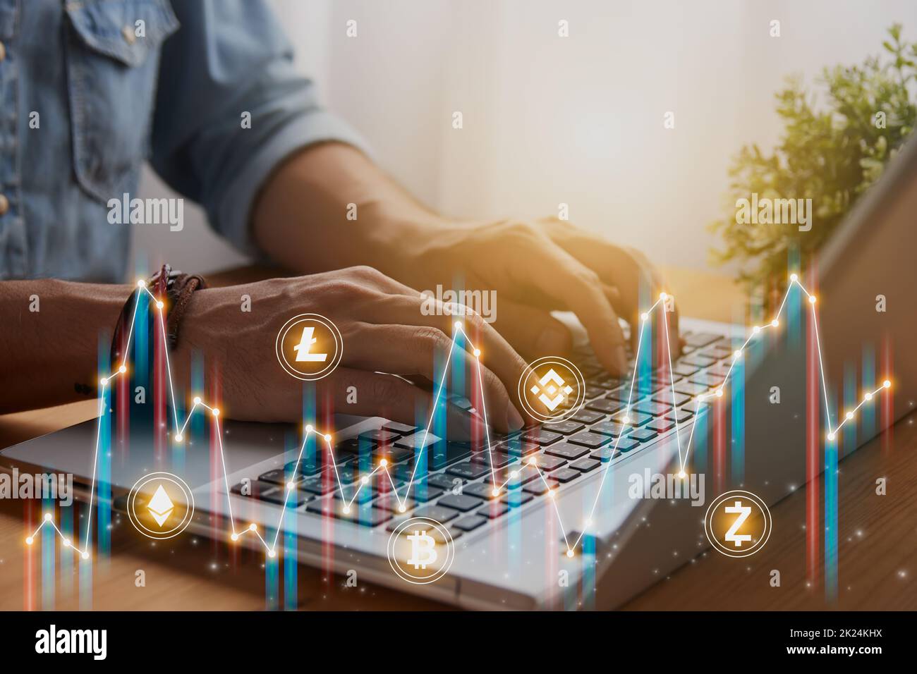 Casual Businessman Using and Typing Laptop Computer with Color ...