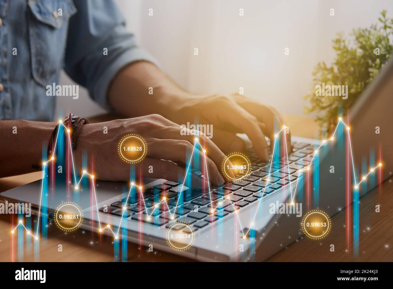 Casual Businessman Using and Typing Laptop Computer with Color Number ...