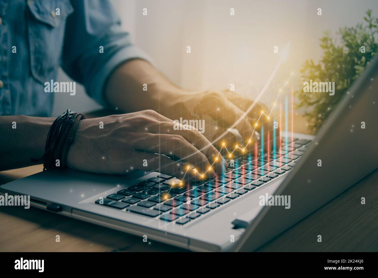 Casual Businessman Using and Typing Laptop Computer with Color Stock or ...