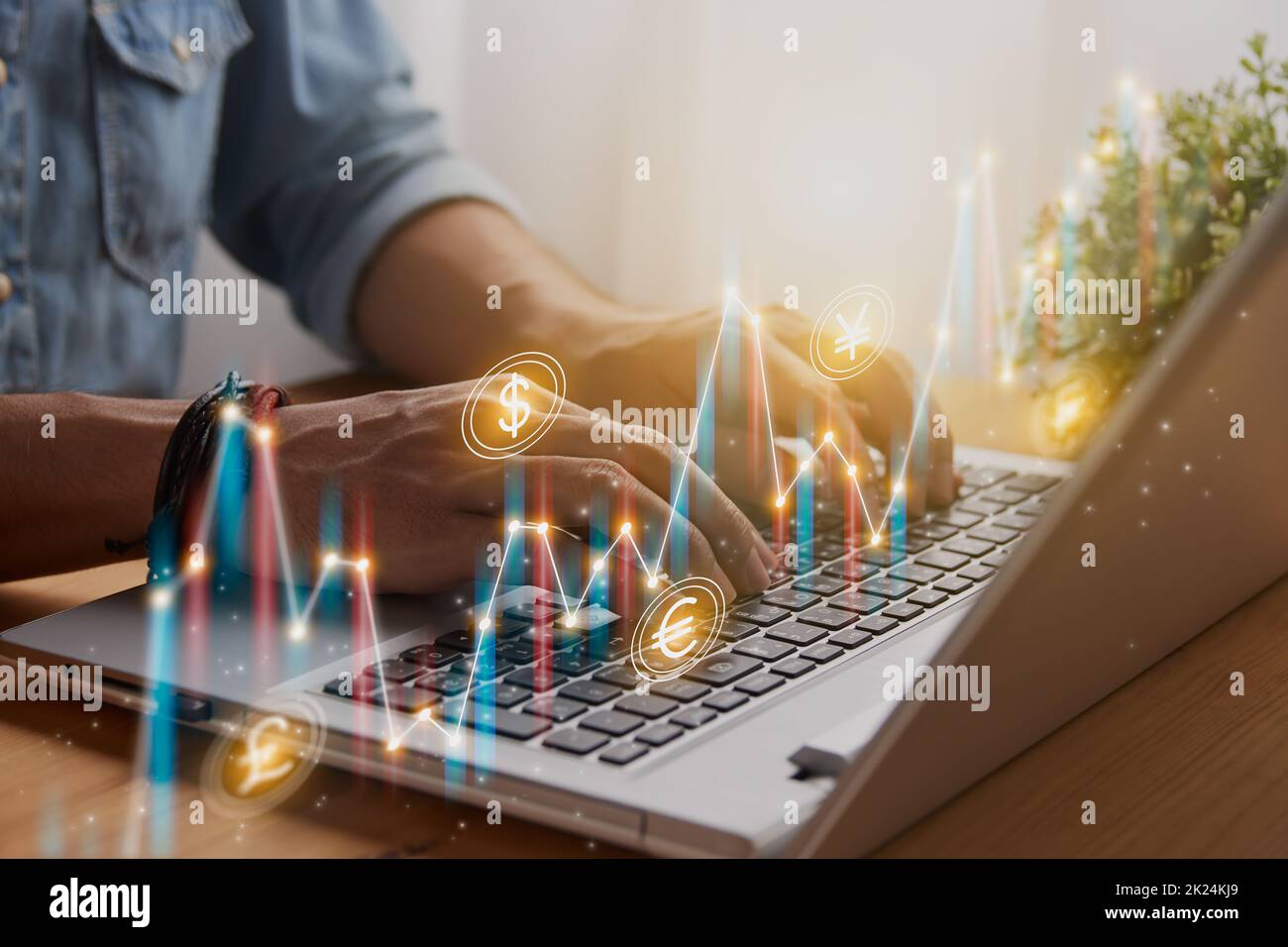 Casual Businessman Hand Using and Typing Laptop Computer with Color ...