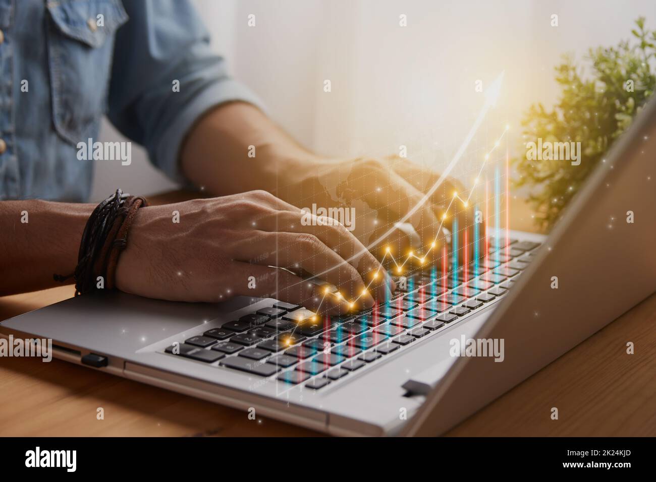 Casual Businessman Hand Using and Typing Laptop Computer with Color ...